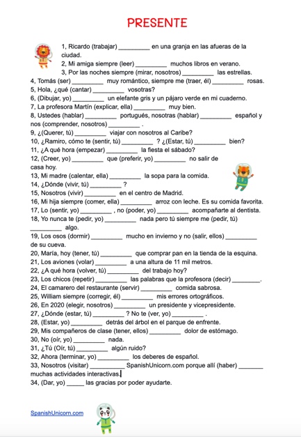 Frases para practicar el presente de indicativo EJERCICIOS