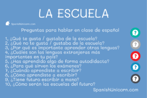 La escuela - vocabulario -229. - Spanish Unicorn