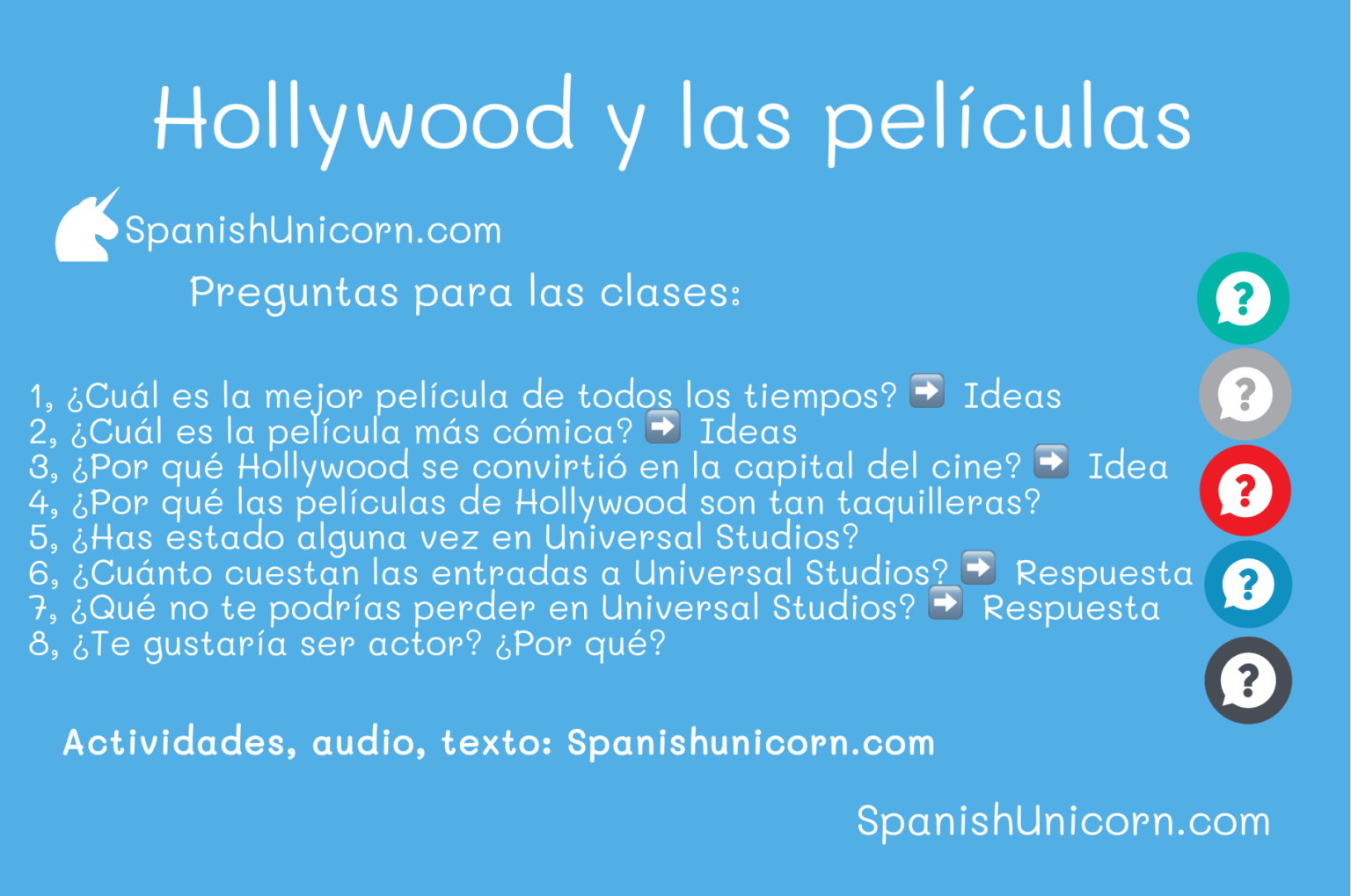 Hollywood, Universal Studios - EJERCICIOS de español