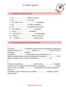 Ejercicios con el verbo gustar online + PDF