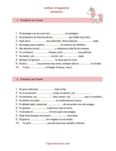Verbos irregulares en presente - ejercicios