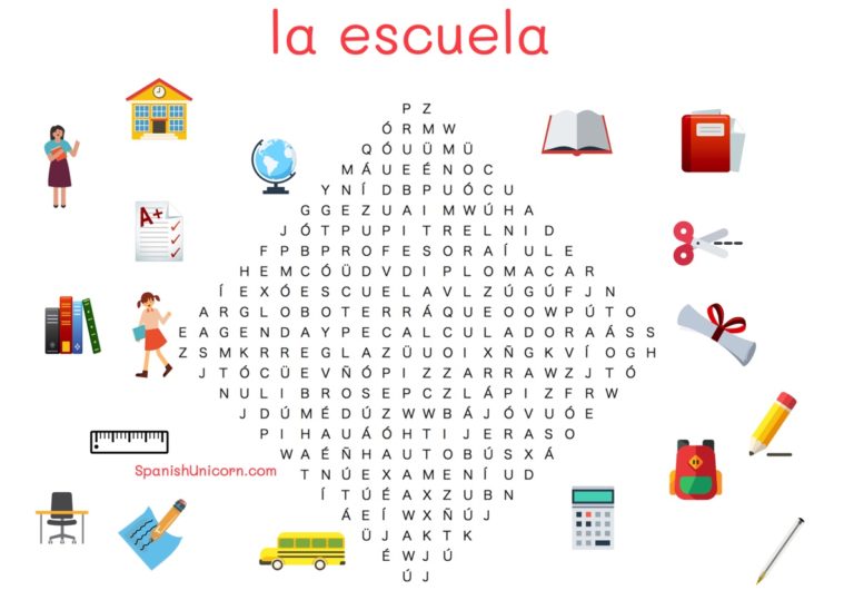La escuela - vocabulario -229. - Spanish Unicorn