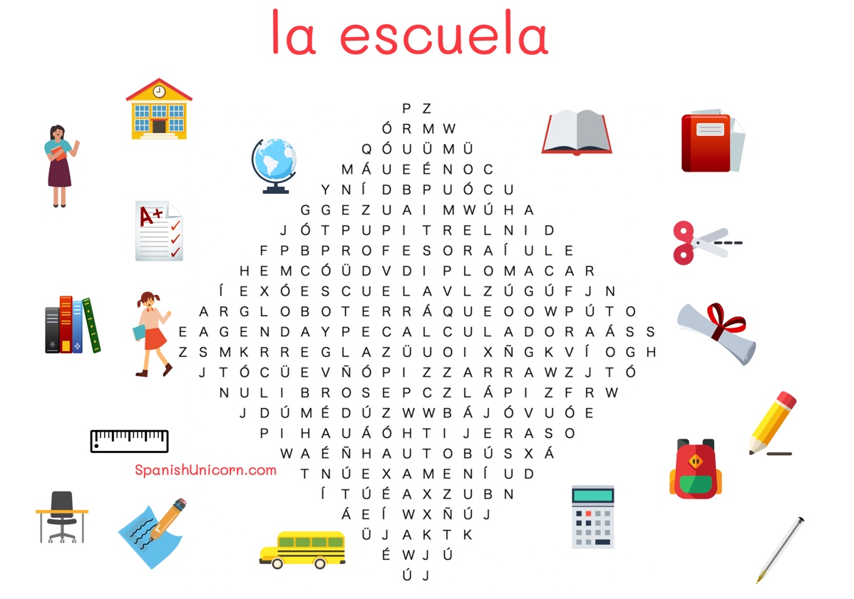 La escuela - vocabulario -229. - Spanish Unicorn