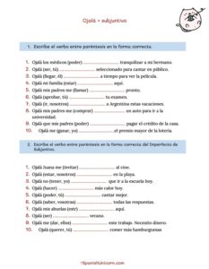 Ojalá + subjuntivo - ejercicios de subjuntivo, descarga
