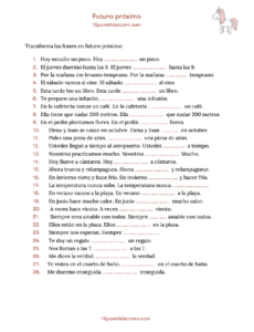 Futuro próximo -264. EJERCICIOS - Spanish Unicorn