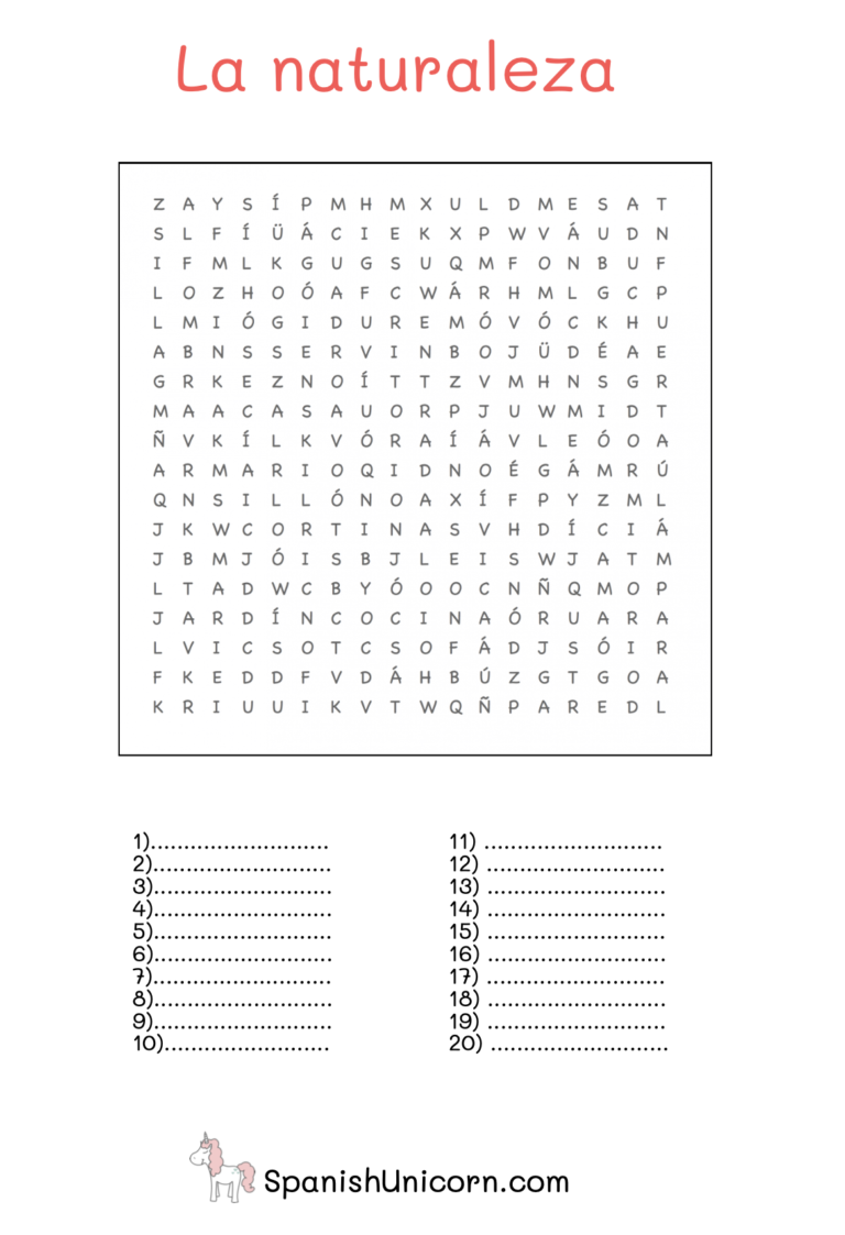 Sopa de letras - DESCARGA -298.- NIVEL A1- Spanish Unicorn