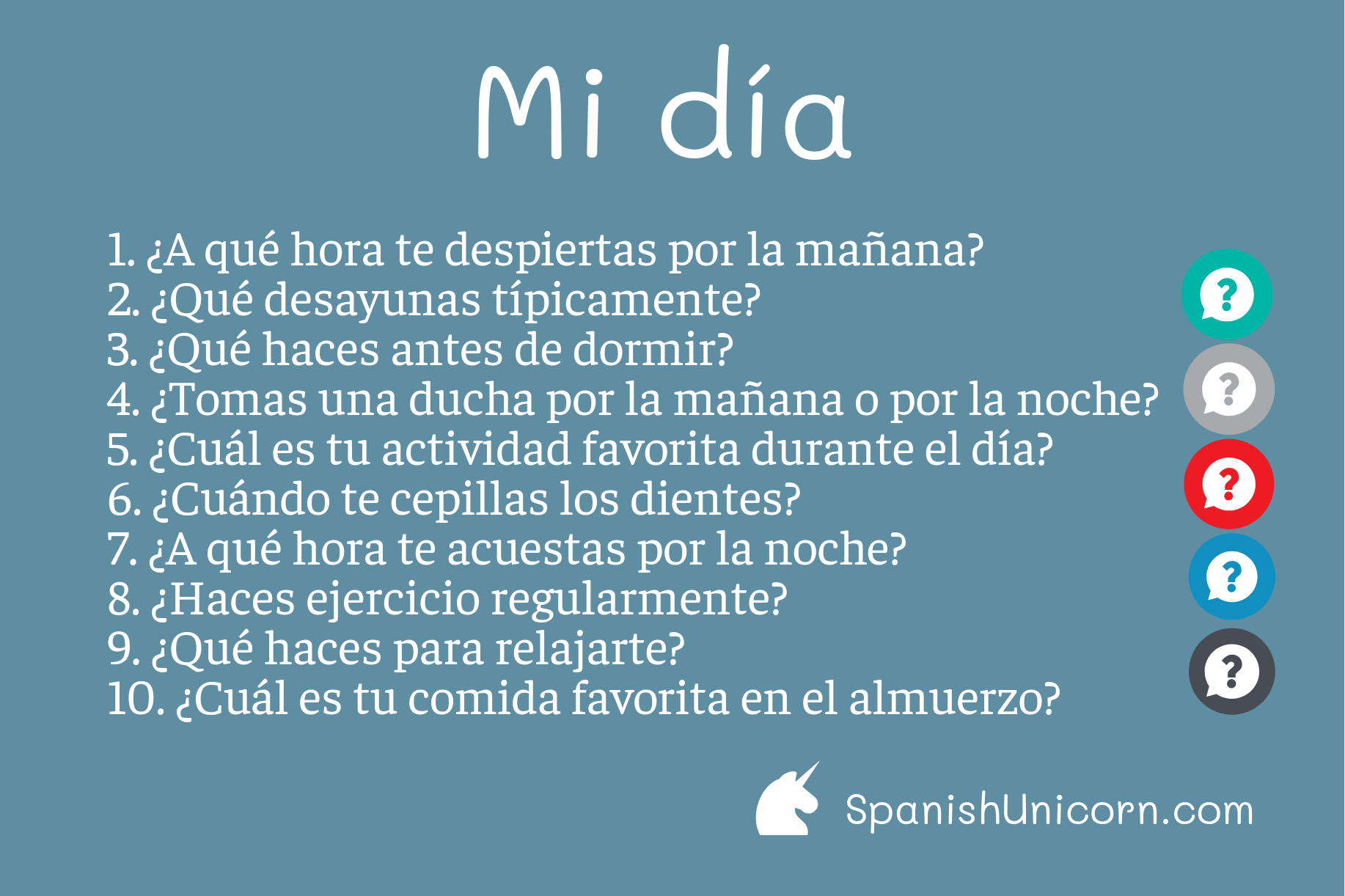 Mi día - Rutina diaria en español (448.) - Spanish Unicorn